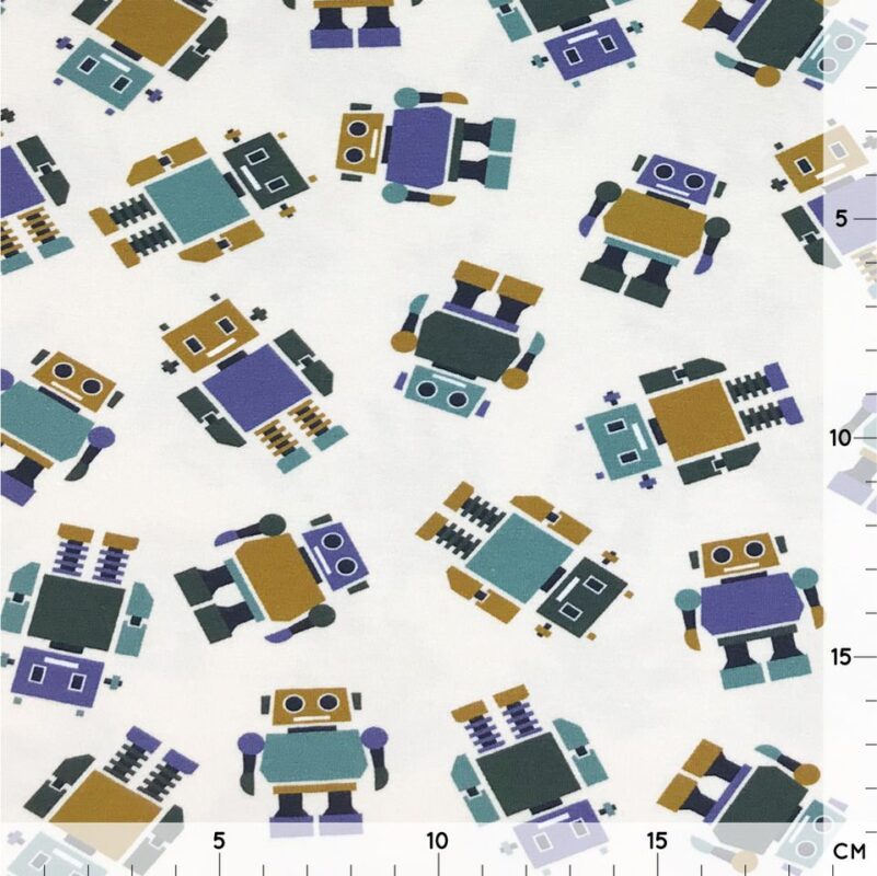 Single Jersey - Robot Bright Natural - DIY Fabrics