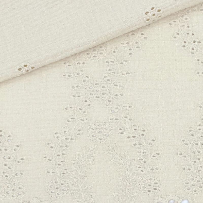 Muslin - Embroidered Ornaments & Borders - Natural - Remnants - DIY Fabrics