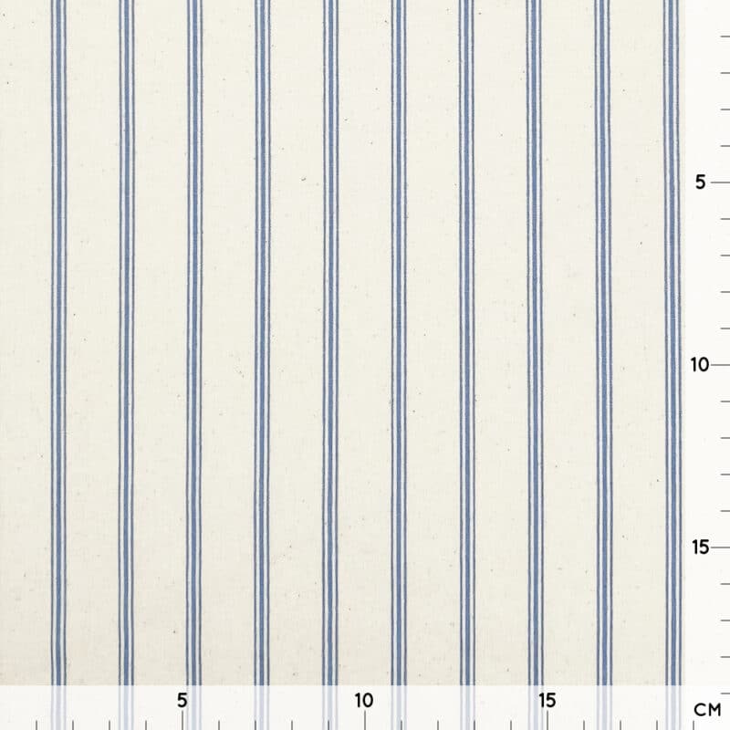 Cretonne - Schmale Streifen Rauchblau - Natur Sprenkel - DIY Stoffe