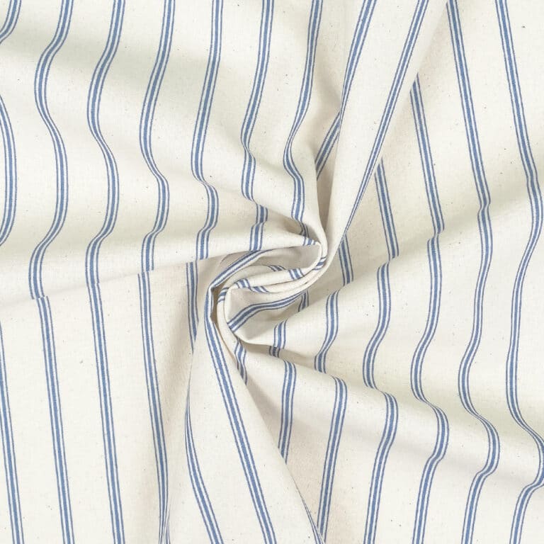 Cretonne - Schmale Streifen Rauchblau - Natur Sprenkel - DIY Stoffe