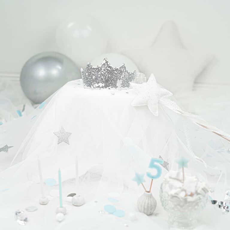 Geburtstagskrone - Paket - Paillettenstoff Silber - DIY Stoffe