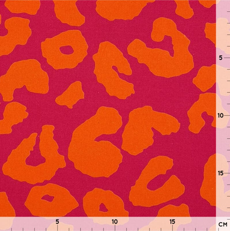 Leichter Canvas - Großes Leomuster - Dunkles Pink/Orange - DIY Stoffe