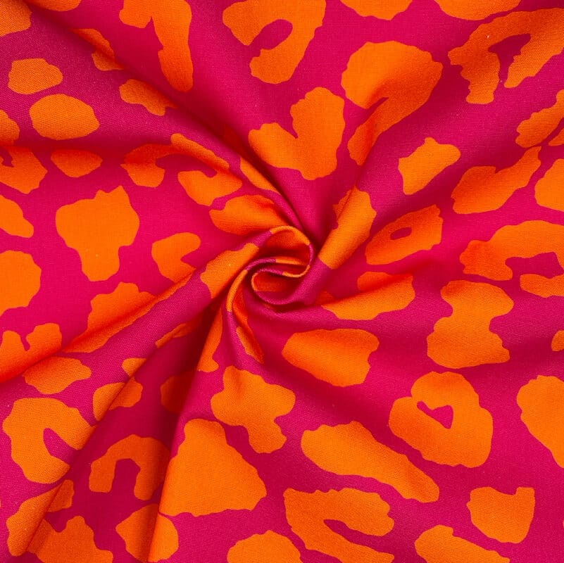 Leichter Canvas - Großes Leomuster - Dunkles Pink/Orange - DIY Stoffe